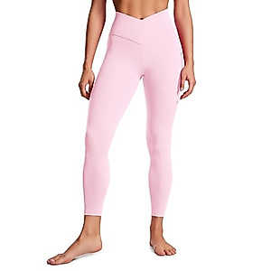 CRZ YOGA Womens Butterluxe Cross Waist Leggings 25" - V Crossover High Waisted Yoga Pink Peony Small