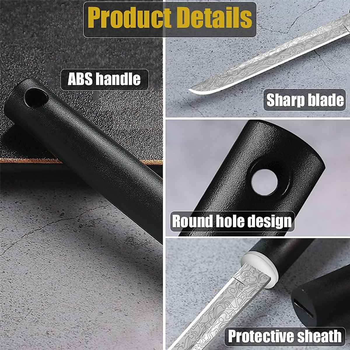 2 Pcs Fruit Knife with Sheath,Fixed Blade Knife with Sheath, Sharp Paring Knife for Home Using, Outdoor Camping, Fishing, Hunting, Black and White