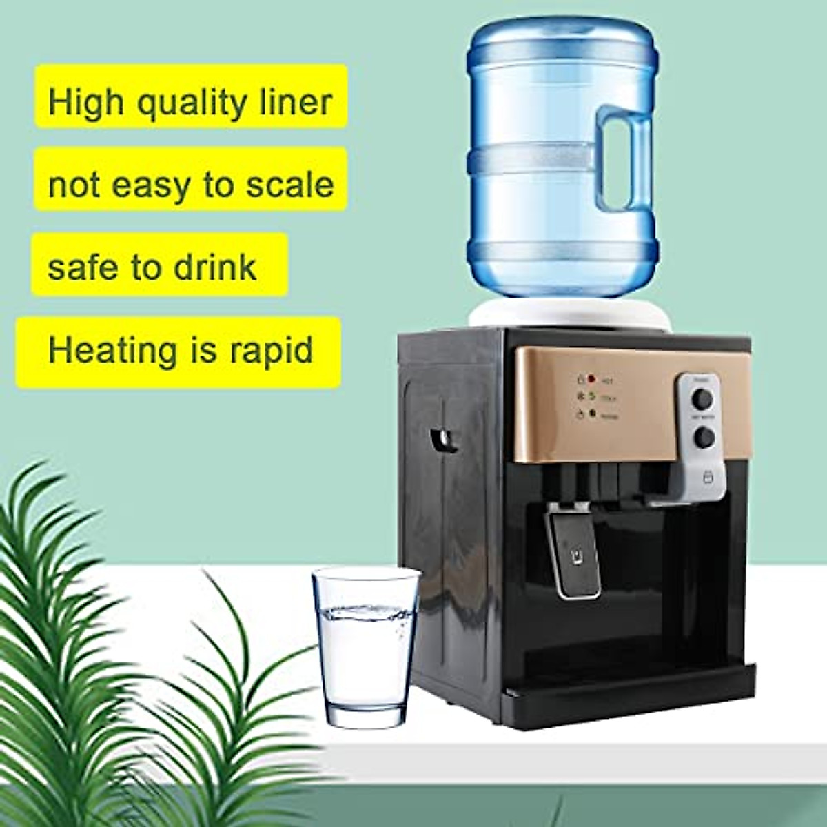 SUDEG Countertop Water Cooler Dispenser,Desktop Electric Hot and Cold Dispenser for 3 to 5 Gallon, 3 Temperature Settings, Top Loading Water Cooler Dispenser