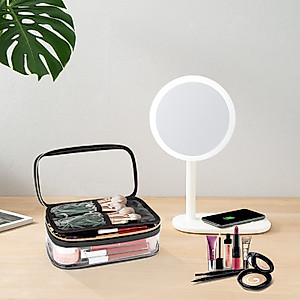 OCHEAL Clear Makeup Bag, Portable Storage Organizer Cosmetic Travel Bag Cute Pouch For Women and Girls Cosmetics Bags with Divider Brush Compartment-Transparent