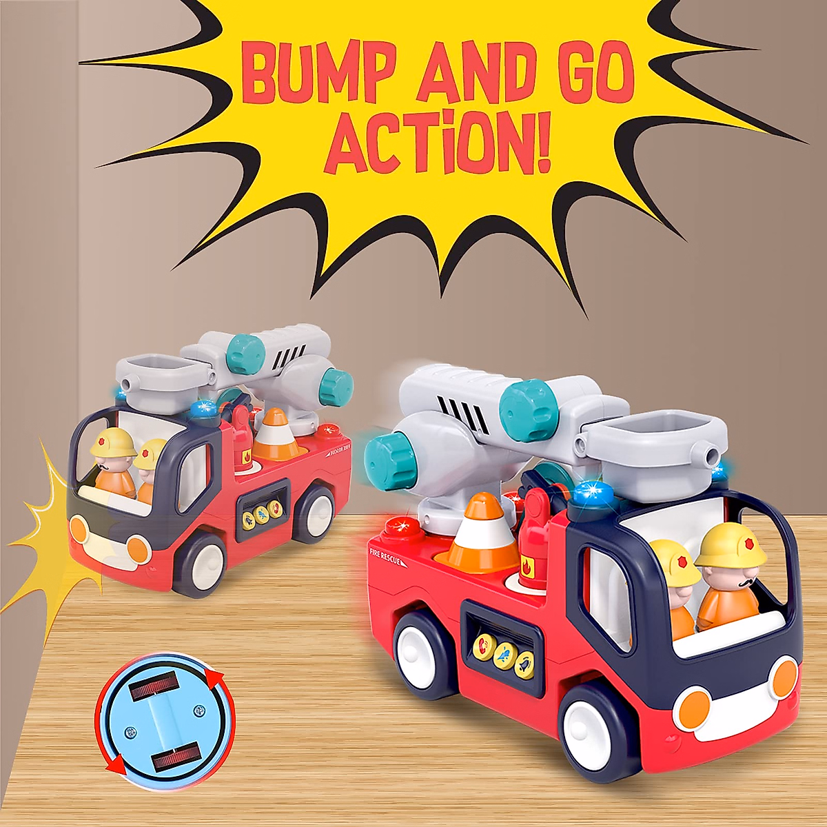 Fartoier Baby Toys 12-18 Months Fire Truck Musical Toys for 1 2 3 Year Old Boys Girls with Fireman/Ladder/Light, Early Educational Infant Toddler Toys 6 to 12 Months Birthday Ages 1-3