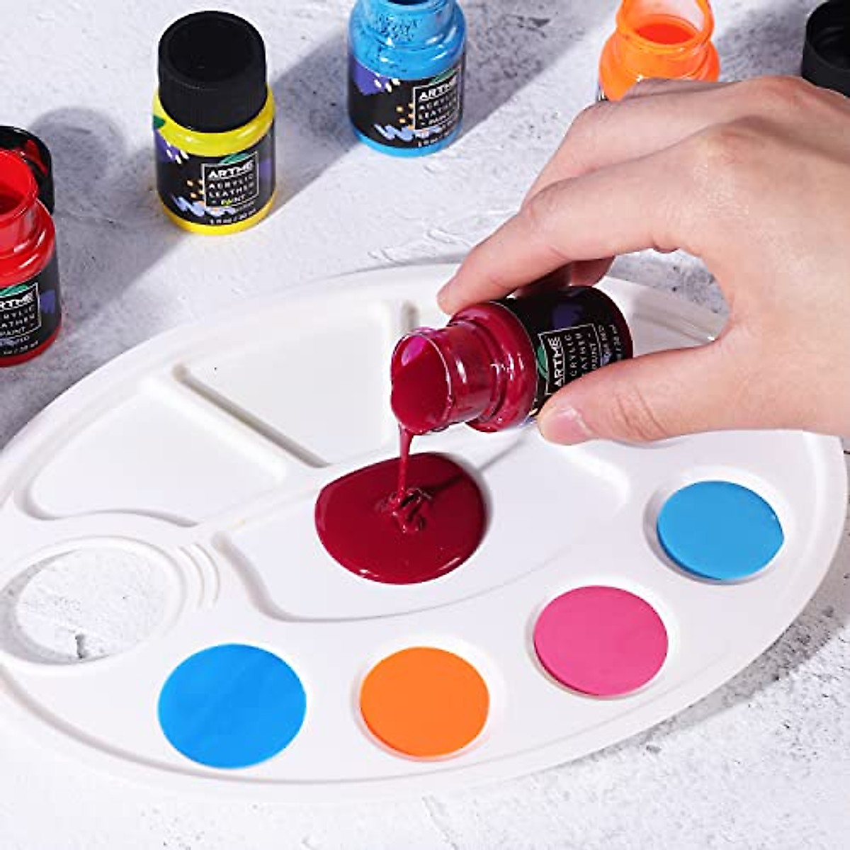ARTME Acrylic Leather Paint Set, 20 Colors x 30ml Acrylic Leather Dye Kit Perfect for Shoes, Sneakers, Jackets, Leather Sofa, and Car Seat