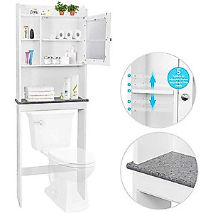Wooden Bathroom Shelf Over The Toilet Cabinet Storage Space-Saving - Bathroom Freestanding Cabinet w/Adjustable Shelves, White