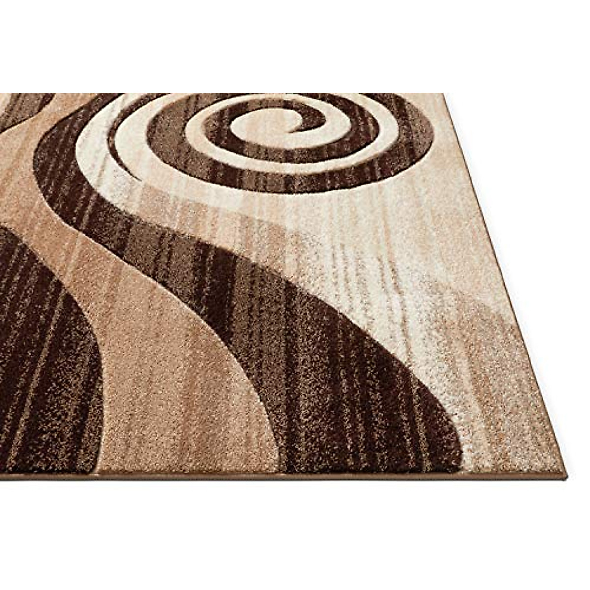 Desert Swirl Brown & Beige Modern Geometric Comfy Casual Spiral Hand Carved Area Rug 5x7 (5'3" x 7'3") Easy to Clean Stain Fade Resistant Contemporary Thick Soft Plush Living Dining Room Rug
