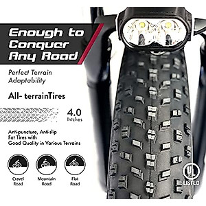 YinZhiBoo Electric Bike for Adults,Fat Tire Ebike 1000W Electric Mountain Bike Up to 31MPH,26" Electric Bike Long Range with UL 48V/17.5Ah Removable Battery, 21-Speed