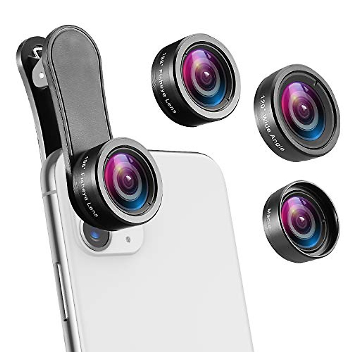Criacr Phone Camera Lens, 230° Fisheye Lens, 15X Macro Lens, 0.65X Wide Angle Lens, Clip-On 3 in 1 Cell Phone Lens for Live Video, Compatible with iPhone 12 Pro, 11, XR, Samsung, Other Smartphones