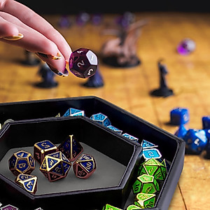 SIQUK Dice Tray with Lid Hexagon Dice Rolling Tray Dice Holder for Dice Games Like RPG, DND and Other Table Games, Gray