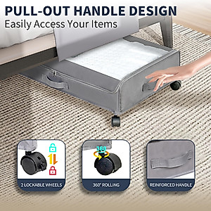 STO STO Under Bed Storage with Wheels, 1 Pack Under Bed Drawer Storage Organizer with Clear Lid and Handles, Metal Frame Under Bed Rolling Storage Containers for Clothes Shoes Blankets, Gray
