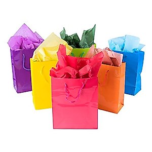 Super Z Outlet Neon Colored Blank Paper Party Gift Bags Rainbow Assortment with String Handles for Birthday Favors, Snacks, Decoration, Arts & Crafts, Event Supplies (12 Bags) (Large)