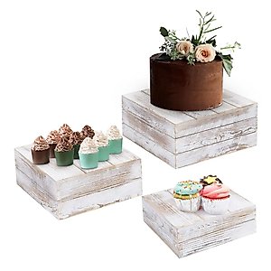 3 Pcs Whitewashed Square Wood Display Stand , Crate Style Cake Stand , Risers for Cupcake , Appetizer Dessert Rustic Cupcake Stand , Stackable Wood Cake Stand , Risers for display , Plant Riser.