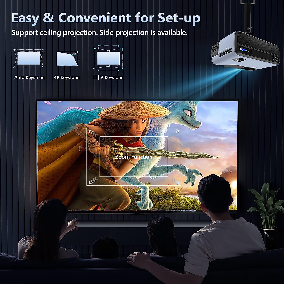 EUG Mini Projector for iPhone iPad Laptop, Outdoor Portable Projector 4K with WiFi Bluetooth, 2023 Android Smart Projector with Apps, Native 1080P LED Movie Video Projectors for Home Theater Office