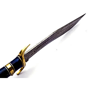 Skokie Knives Damascus Steel Kukari Knife With Blue Pakka Wood h & Brass Guard –15” Handmade Premium Quality Sharp Edge Fix Blade -Genuine Multipurpose Knife Ideal for Hunting, Camping (Kukri Blue)