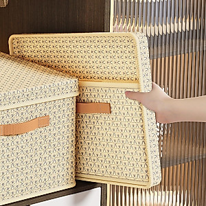 COAINNER Stackable Fabric Cube Storage Bins with Lids, 17-Inch Non-Woven Shelf Organizer Closet Storage Box for Clothes, Sweater, Blanket (Beige, Large)