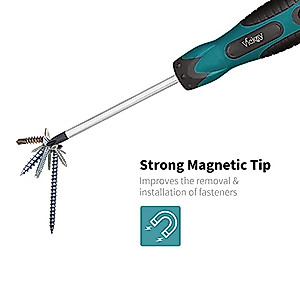 Magnetic Screwdriver Set,5 Pieces Slotted and Phillips Screwdriver with Ergonomic Comfortable Non-skid Handle,Permanent Magnetic Tips,Rust Resistant Heavy Duty Toolkit (Viridian Green)