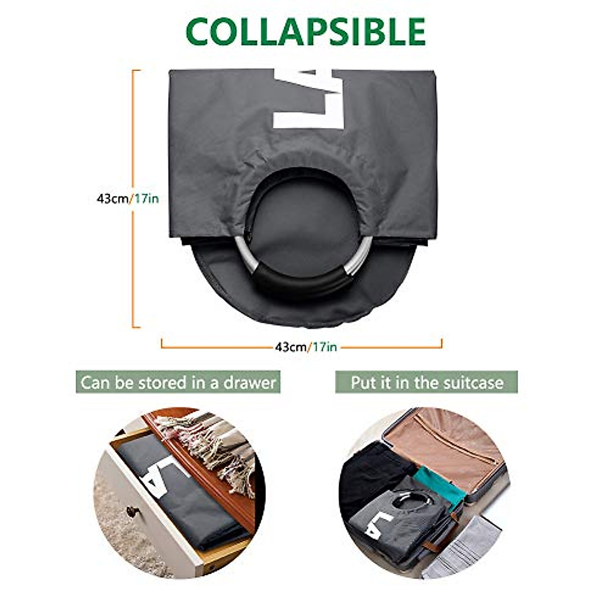 IHOMAGIC Extra Large Laundry Hamper 120L - Collapsible Laundry Bag with Comfortable Handle - Folding Laundry Basket Dirty Clothes Storage Bin for Bathroom, Bedroom (XL, Dark Grey)