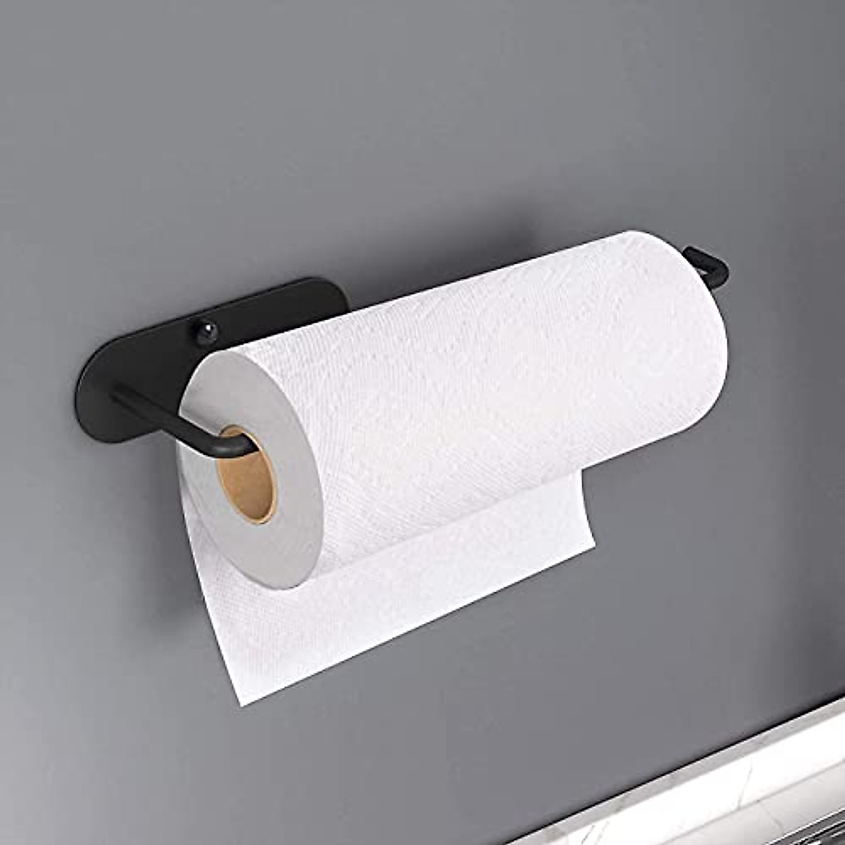 HUFEEOH Paper Towel Holder Under Cabinet Wall Mount for Kitchen Paper Towel, Black Adhesive Paper Towel Roll Rack for Bathroom Towel, SUS304 Stainless Steel