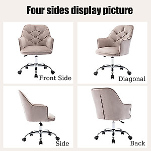 Velvet Swivel Shell Chair for Living Room, Modern Leisure Arm Chair, Office Chair, 360 Degree Swivel Shell Chair Velvet Home Office Desk Chair Tufted Vanity Chair with 5 Wheels for Bedroom (Gray)