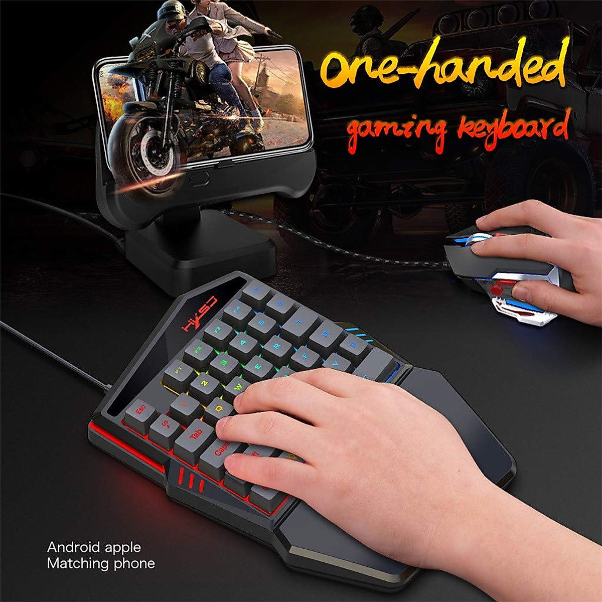 Sdoveb One Hand Gaming Keyboard and Mouse Combo,35 Keys Keycap Wired Mechanical RGB LED Backlit Half Keyboard, Support Wrist Rest, USB Wired Gaming Mouse, Converter Adapter for Gaming (Black)