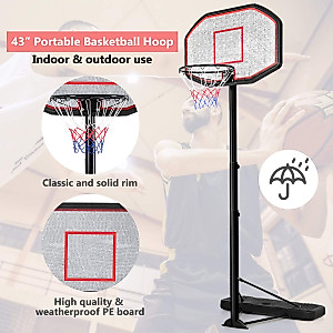GYMAX Basketball Hoop, 6.5-10FT Height Adjustable Basketball System with 3’’ Thick Tube, Shatterproof Backboard, 2 Wheels, All Weather Portable Basketball Goal for Kids Teens Adult, Indoor Outdoor Gym
