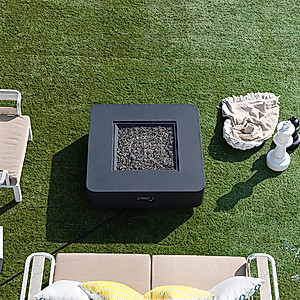 Elementi Plus Bergamo Natural Gas Fire Pit for Outside Outdoor Fire Pit Table Smokeless Firepit Concrete Square Fire Table Patio Heater Fireplace 60000 BTUs - Dark Grey, 42.1 x 42.1 Inches