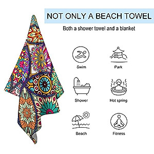 My Little Nest Bath Towels Quick Dry Bathroom Towels Abstract Boho Flowers Mandala Absorbent Shower Towels Soft Hand Towel Wash Cloths for Spa Pool Hotel Gym 31" x 51"