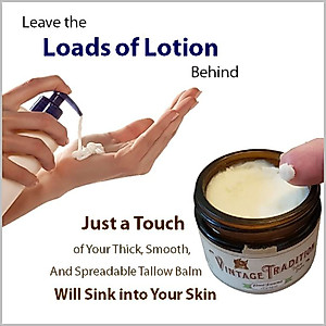 Vintage Tradition Beef Tallow All Purpose Balm – Healing, Hydrating Mild Vanilla Skin Care Salve Replaces Body Lotion, Hand Cream, More – Essential Oil, Olive Oil, and Grass-Fed Tallow, 2 fl. oz.