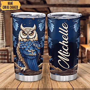 Hyturtle Personalized Owl Lovers Tumbler - Owls Print Custom Name Stainless Steel Coffee Tumbler 20 oz With Lid - Idea Owl Lover, Animal Lover Gifts For Women, Mom, Daughter For Birthday, Christmas