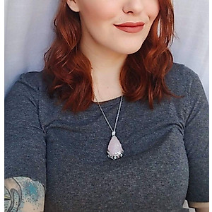 KISSPAT Natural Teardrop Rose Quartz Pendant Necklace on 20" Stainless Steel Chain