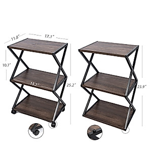NOZE 3 Tiers Mobile Printer Stand Rolling Printer Cart with Wheels Industrial Machine Storage Shelf Wood and Metal Desk Printer Table for Home Office, Dark Walnut…