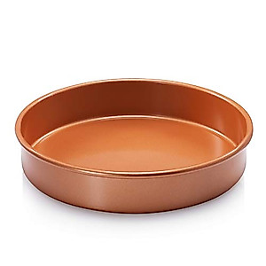 Gotham Steel Round Baking Pan Nonstick Bakeware, Round Cake Pan, – Large 9.5” x 9.5” x 2” Size, Even Heat & Non-Warp Technology, Ultra Nonstick Ceramic Coating, Dishwasher Safe, Brownish