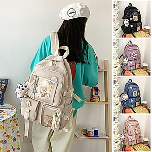 Dearsee Kawaii Backpack with Cute Pin Accessories Plush Pendant Kawaii Backpack Cute Aesthetic Backpack