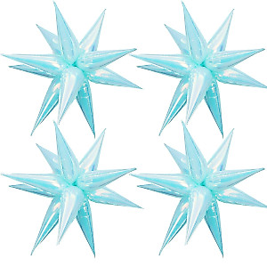 4pcs 22inch Iridescent Exploding Star Balloon for Birthday,wedding,baby shower,bachelorette,Christmas holiday,graduation, gender reveal, disco party decoration (Blue)