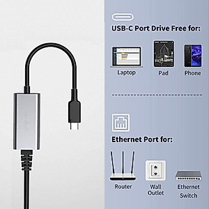 USB C to Ethernet Adapter, Xizoho RJ45 to USB Type-C Gigabit Ethernet LAN Network Adapter, Compatible with MacBook Pro, MacBook Air, iPad Pro, Surface, XPS and More