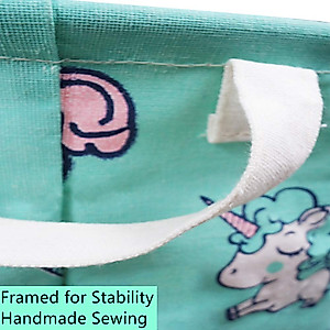 Large Laundry Storage Baskets, Unicorn Kids Baby Hampers, Canvas Home Organizer Containers for Girls, Kids Toys, Baby Clothing, Teal Blue
