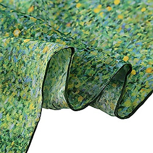 Long Crepe Silk Scarf Classic Art Print (Green Floral)