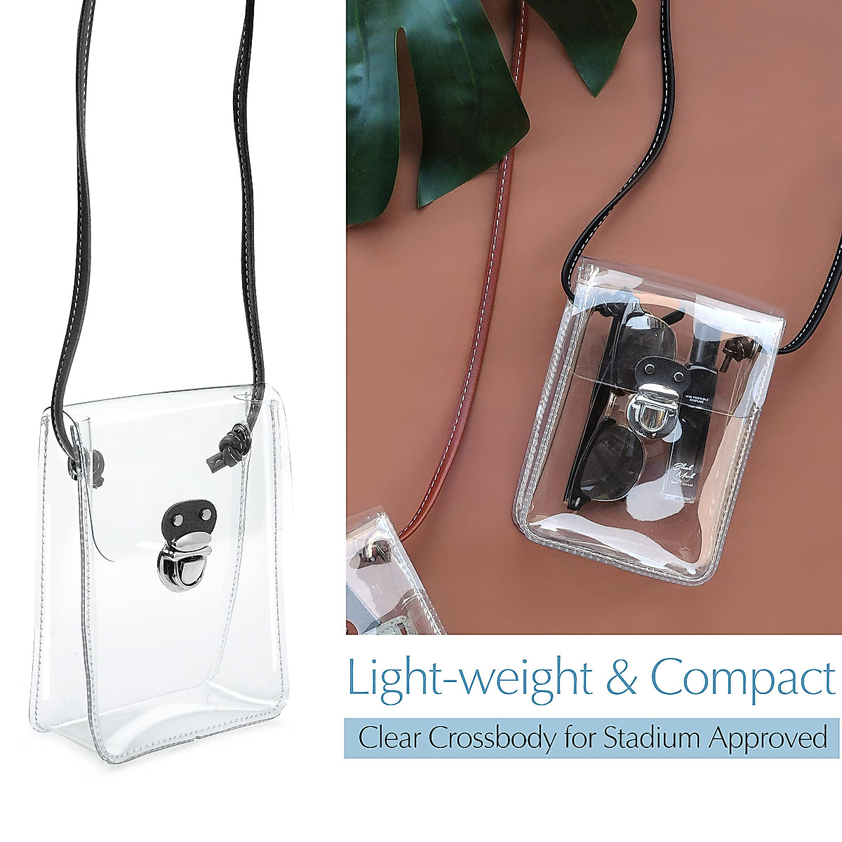 HOXIS Clear PVC Small Crossbody Bag for Stadium Approved Womens Purse Transparent Shoulder Bag Cell Phone Pouch (Black)