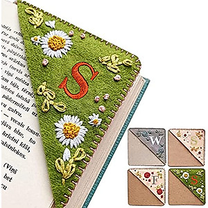 Personalized Hand Embroidered Corner Bookmark,Hand Stitched Felt Corner Letter Bookmark, Felt Triangle Bookmark, Cute Flower Bookmarks for Book Reading Lovers Meaningful Gift (E, Spring)