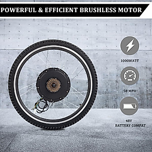 Ktaxon Electric Bike Conversion Kit, 48V 1000W Ebike Conversion Kit, 26" E-Bike Conversion Kits with PAS, LCD Display, Aluminum Alloy Frame and Gearless Hub Motor(Rear Wheel w/Flywheel)