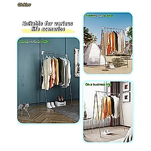 Gicklov Portable Garment Rack, Travel Folding Clothes Rack for Camping, Dancing, Outdoor, Indoor,Dorm,Hotel,Drying,A Portable Clothing Rack (New Upgrade) + 4 Folding Hangers+3 Storage Bags (White)