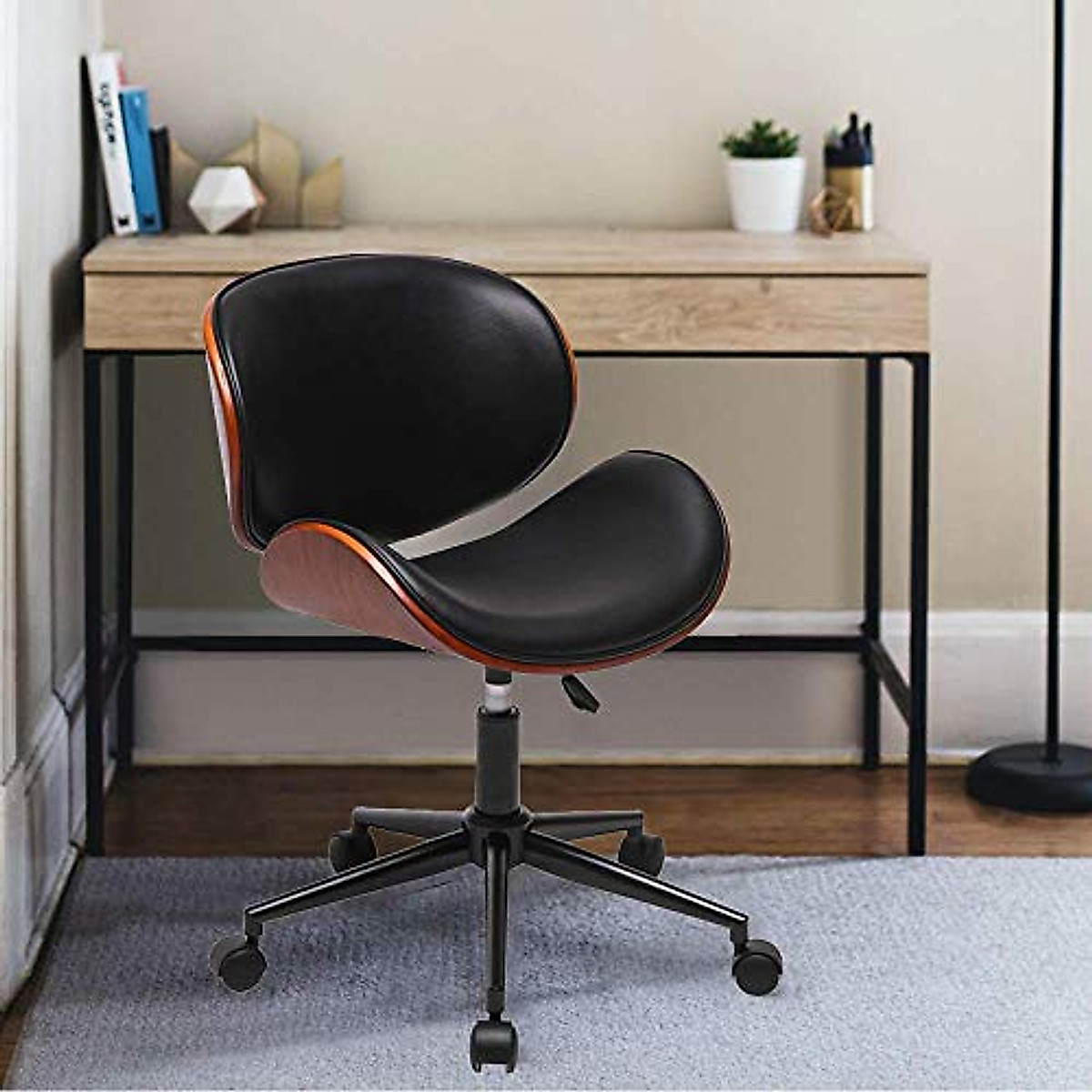 JOYBASE Home Office Desk Chair, Bentwood and Leather Swivel Chair, Adjustable Heigh, Brown