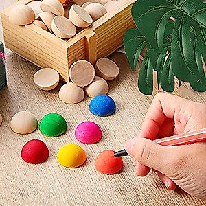 100pcs Half Wood Balls Unfinished Natural Mini Half Ball Split Wood Balls for DIY Projects, Kids Arts and Craft Supplies (15mm)