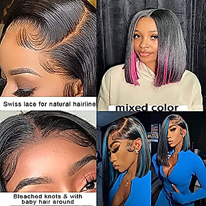 Ainmeys Hair 13x4 Lace Front wigs Glueless wigs human hair 150% Density Pre Plucked short bob wigs Brazilian Straight human Hair Wigs For Black Women Bleached Knots(12inch)