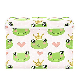 Krafig Cartoon Colorful Animal Frog Foldable Storage Box Large Cube Organizer Bins Containers Baskets with Lids Handles for Closet Organization, Shelves, Clothes, Toys