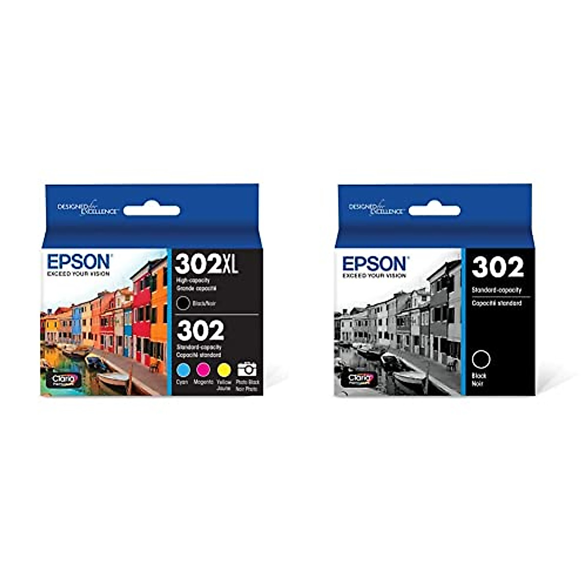 Epson T302XL-BCS Claria Premium Ink Cartridge Multi-Pack - High-Capacity Black and Standard-Capacity Photo Black and Color (CMYPB) & T302 Claria Premium Standard-Capacity Ink Cartridge - Black