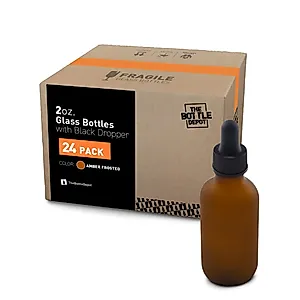 The Bottle Depot - 24 Pack - 2 oz Glass Bottle with Dropper - Clear Amber - 20-400 Neck Finish - Boston Round Bottles - UV Rays Protection