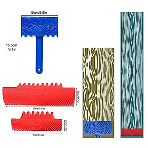H HAGU LANDE Wood Grain Tool,Woodgraining Tool Kit Textured Paint Roller Soft Rubber, Natural Wood Grain Painting Maker Tool for DIY Wall Room Decor(3PCS)