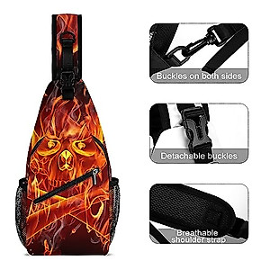 Meaudiwes Traveling Running Casual Chest Bag, Phone Bag, Day Pack Cross Body Sling Backpack For Sports Hiking Compatible with Fire Flaming Skull Crossbones