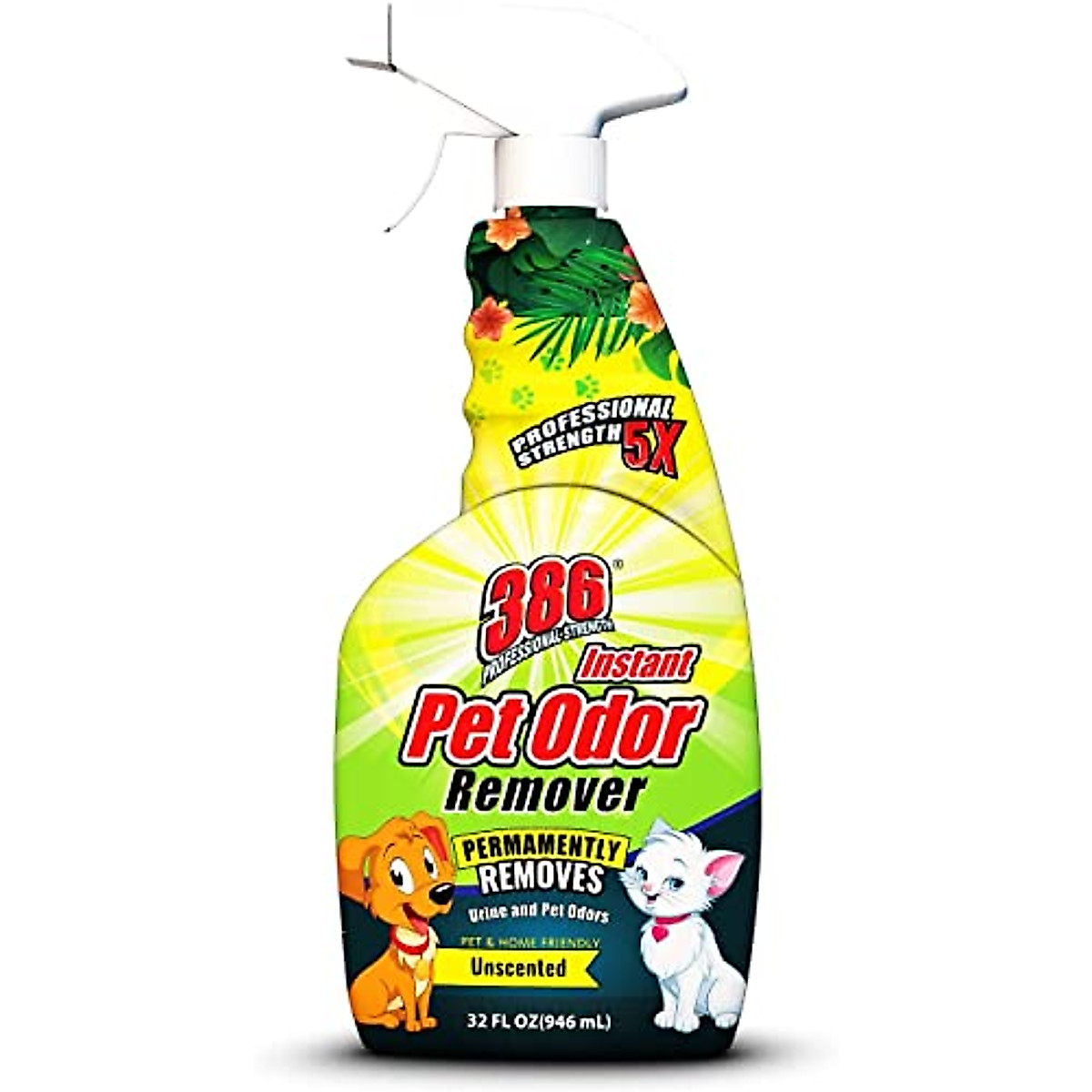 386 Professional Strength Pet Odor Eliminator for Home – Premium Odor Neutralizer for All Surfaces - Multipurpose Urine Remover for Dogs and Cats – Unscented, Long-Lasting No Enzyme Formula