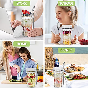 Overnight Oats Jars Containers with Silicone Lid and Spoon 16 oz,for Oats Yogurt,Milk,Fruit,breakfast,Leak-Proof Reusable Portable with Measurement Marks Food Storage Container-2 White