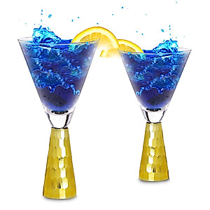 The Wine Savant Set of 2 Funnell Shaped Cocktail Martini Glasses 8oz Elegant Gold Martini Glasses, Perfect For Any Bar, Anniversaries, Wedding Gift, Birthday Gift, or Cocktail Party